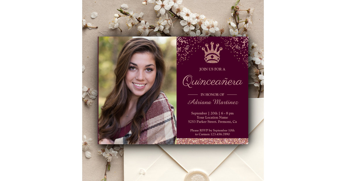 Royal Princess Rose Gold Glitter Photo Quinceanera Invitation | Zazzle