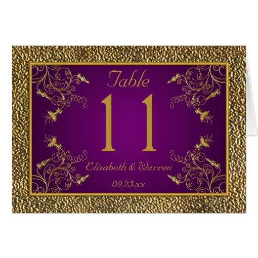 Royal Purple and Gold Floral Table Number Card | Zazzle
