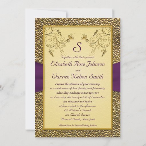 Royal Purple and Gold Monogram Wedding Invitation | Zazzle