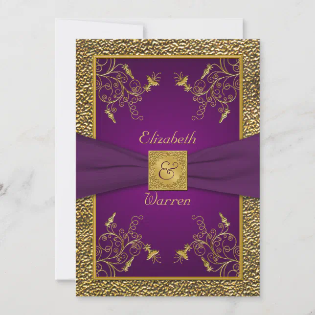 Royal Purple and Gold Monogram Wedding Invitation | Zazzle