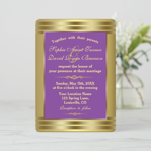 Royal Purple and Gold Wedding Invitation | Zazzle