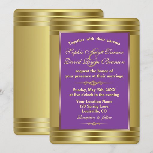 Royal Purple and Gold Wedding Invitation | Zazzle