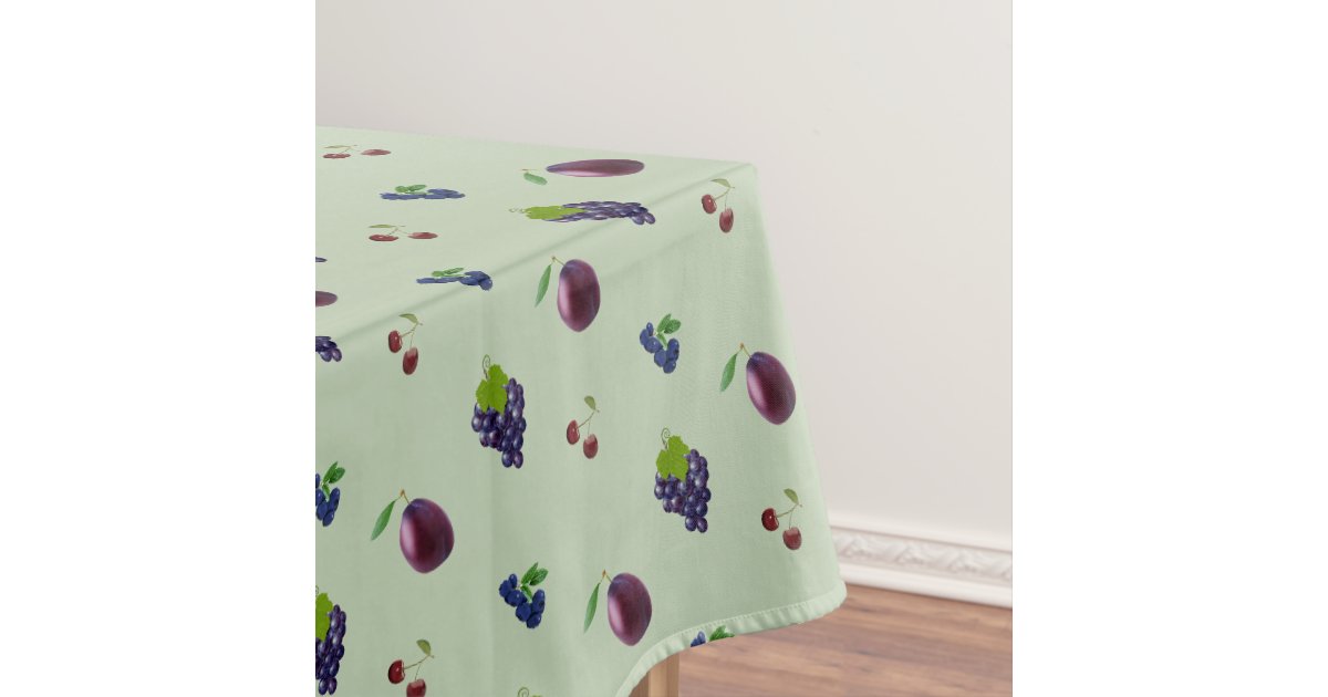 Royal Purple Blueberries, Grapes on Laurel Green Tablecloth | Zazzle