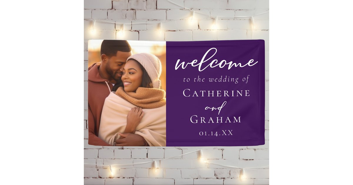 Royal Purple Couple Photo Elegant Wedding Banner | Zazzle