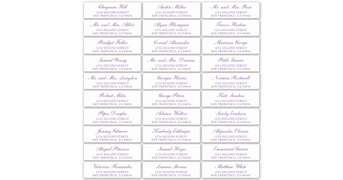 Royal Purple Elegant Wedding Guest Address Labels | Zazzle
