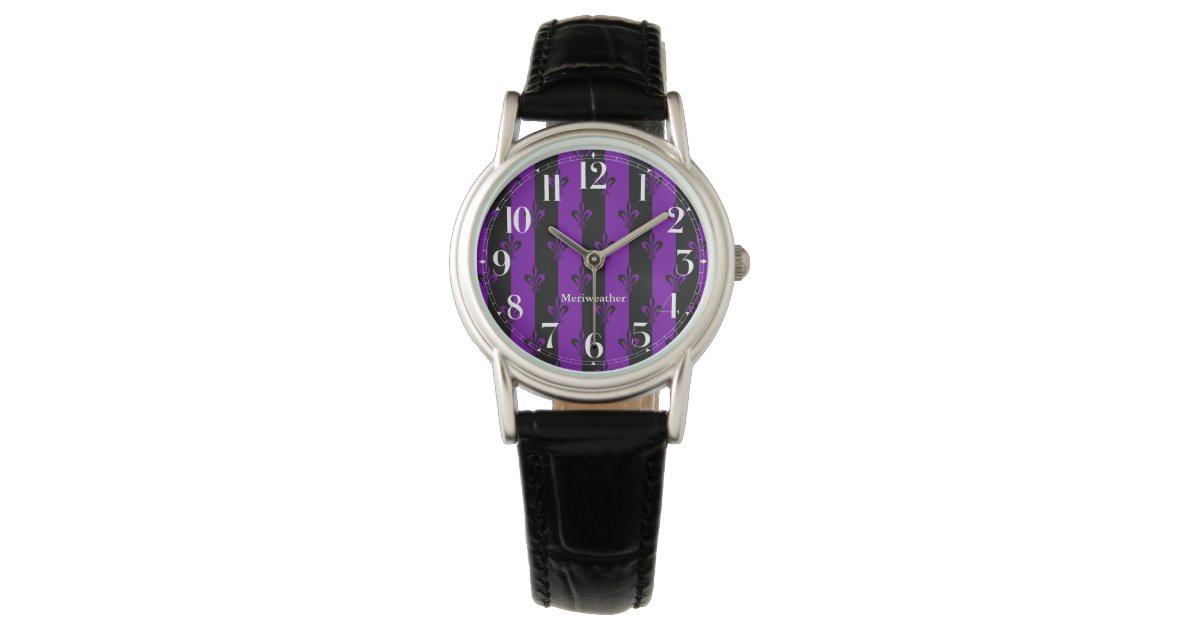 Royal Purple Fleur De Lis Lily Flower Watch | Zazzle