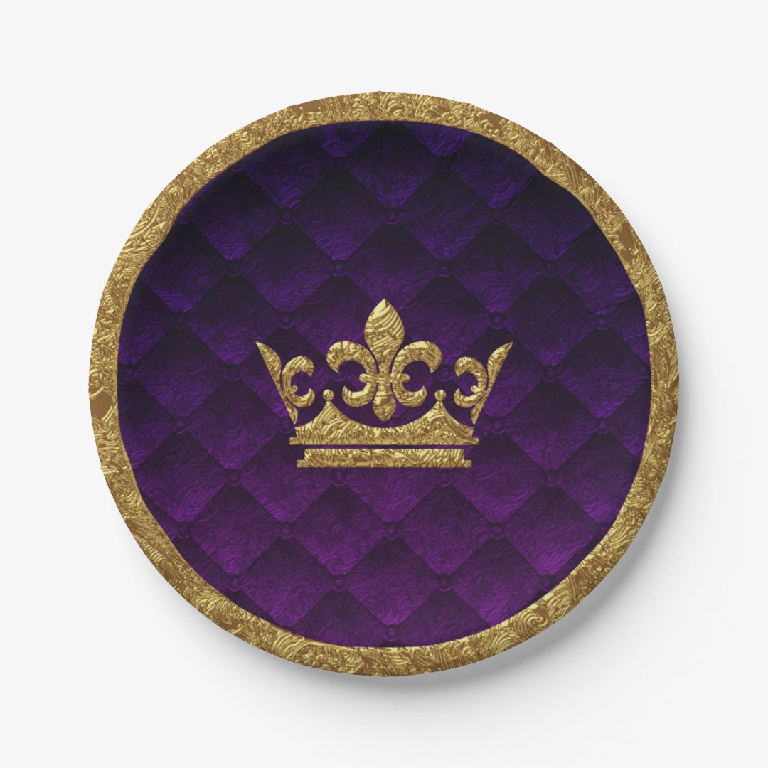 Royal Purple & Gold Crown Elegant Royal Storybook Paper Plates | Zazzle