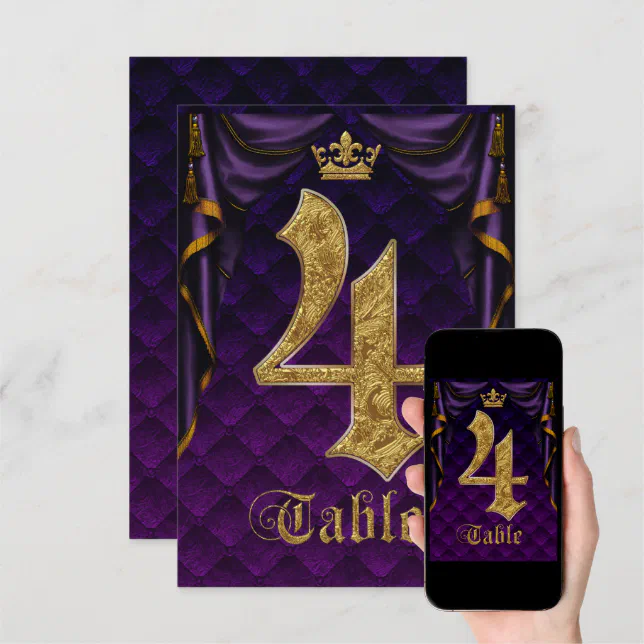 Royal Purple Gold Crown Wedding Table Number 4 | Zazzle
