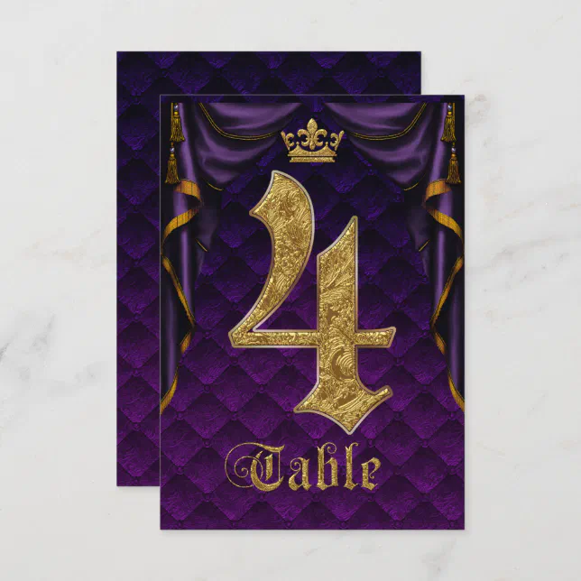 Royal Purple Gold Crown Wedding Table Number 4 | Zazzle