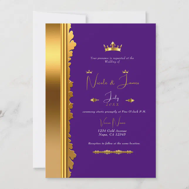 Royal Purple Gold Elegant Glam Wedding Invitation | Zazzle