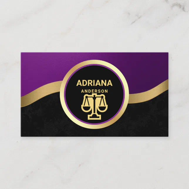 Royal Purple Gold Lawyer Justice Scale Attorney Business Card | Zazzle