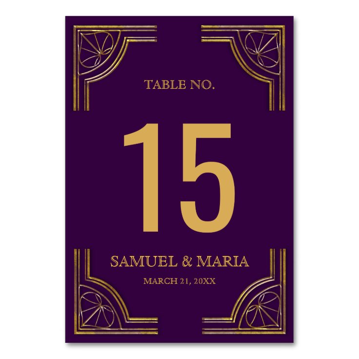 Royal Purple Gold Ornate Wedding Table Number | Zazzle