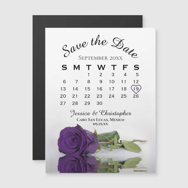 Royal Purple Rose Save the Date Calendar Magnet | Zazzle