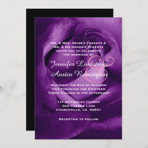 Royal Purple Rose Wedding V12 Invitation | Zazzle