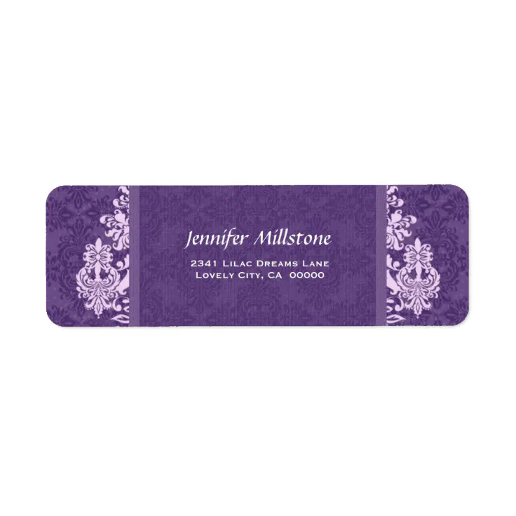ROYAL PURPLE Swirl Damask Wedding Address Label | Zazzle