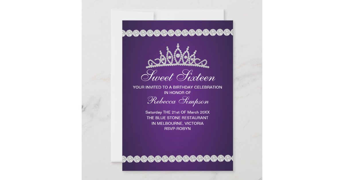 Royal Purple Tiara Birthday Invitation | Zazzle