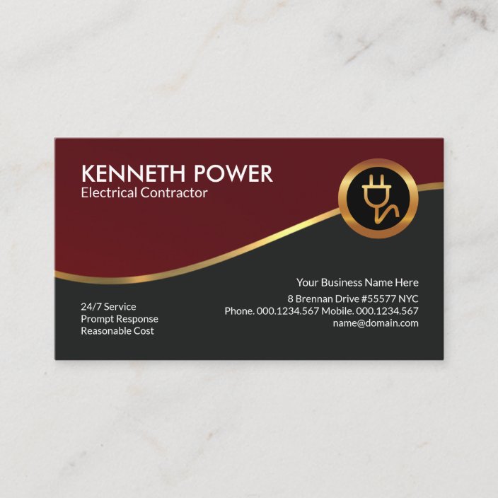 Royal Red Gold Wave Electrical Contractor Business Card | Zazzle.com