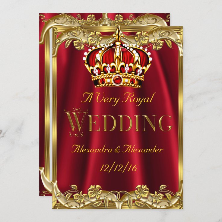 Royal Red Wedding Gold Crown Invitation | Zazzle