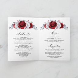 Royal Red White Silver Metallic Floral Wedding Invitation | Zazzle