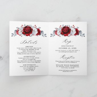 Royal Red White Silver Metallic Floral Wedding Invitation | Zazzle