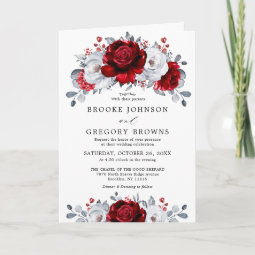 Royal Red White Silver Metallic Floral Wedding Invitation | Zazzle