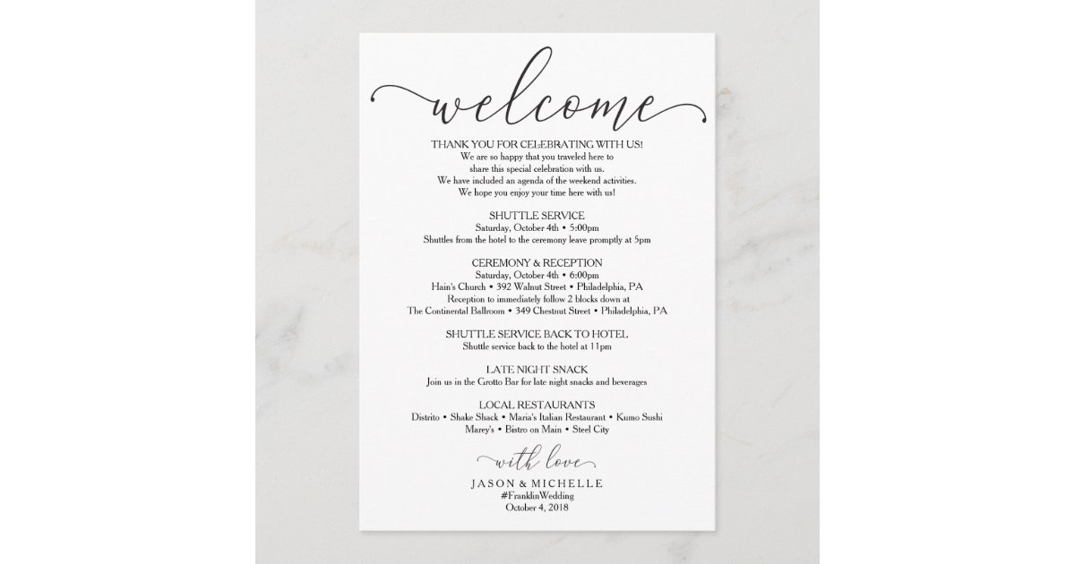 Royal Script Wedding Itinerary - Wedding Welcome Invitation | Zazzle.com