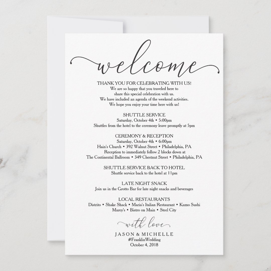 Royal Script Wedding Itinerary - Wedding Welcome Invitation | Zazzle