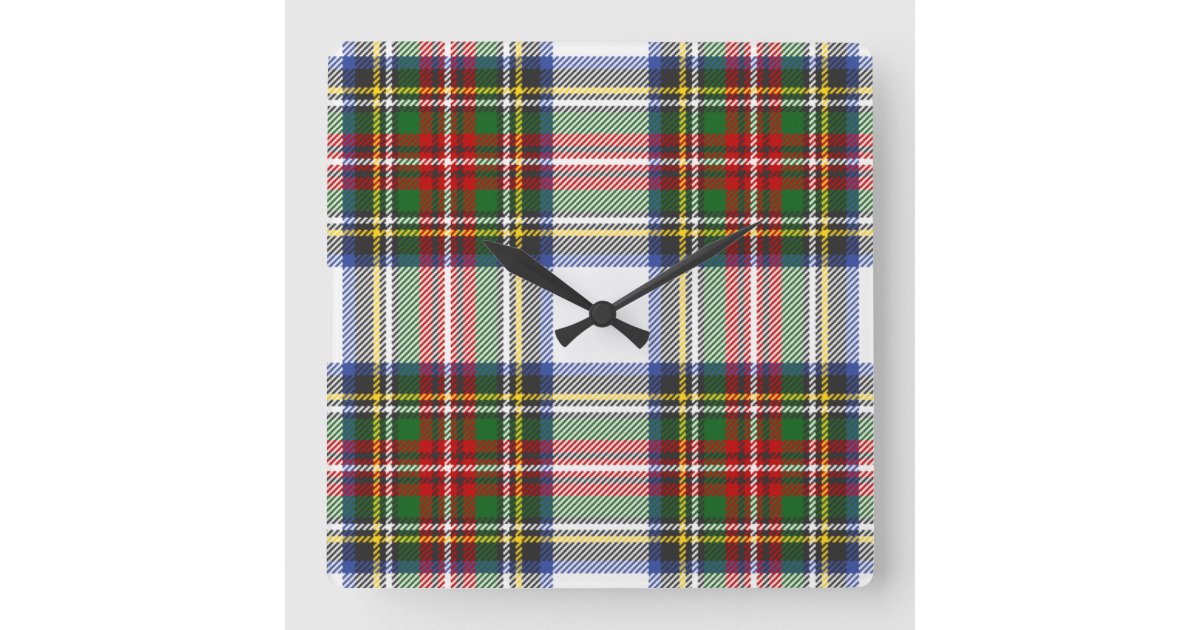 Royal Stewart Dress Clan Tartan Plaid Pattern Square Wall Clock | Zazzle