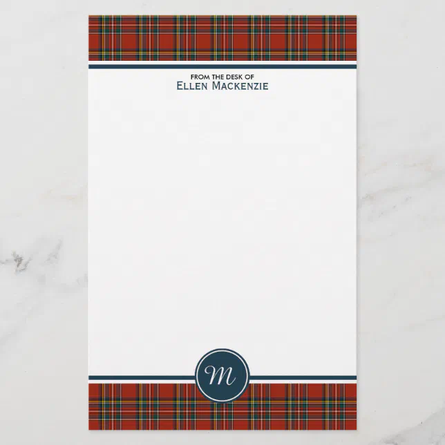 Royal Stewart Tartan Classic Red Plaid Monogram Stationery | Zazzle