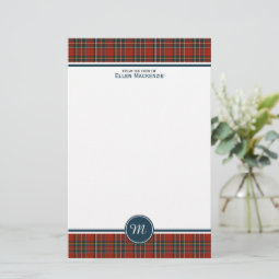 Royal Stewart Tartan Classic Red Plaid Monogram Stationery | Zazzle