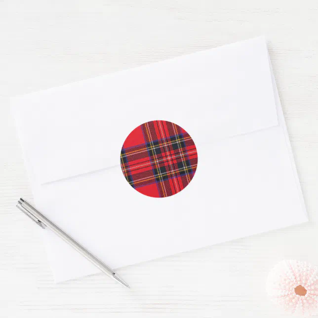 Royal Stewart tartan red black plaid Classic Round Sticker | Zazzle