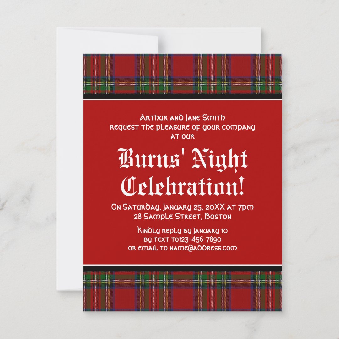 Royal Stuart Tartan Robbie Burns Night Invitation | Zazzle