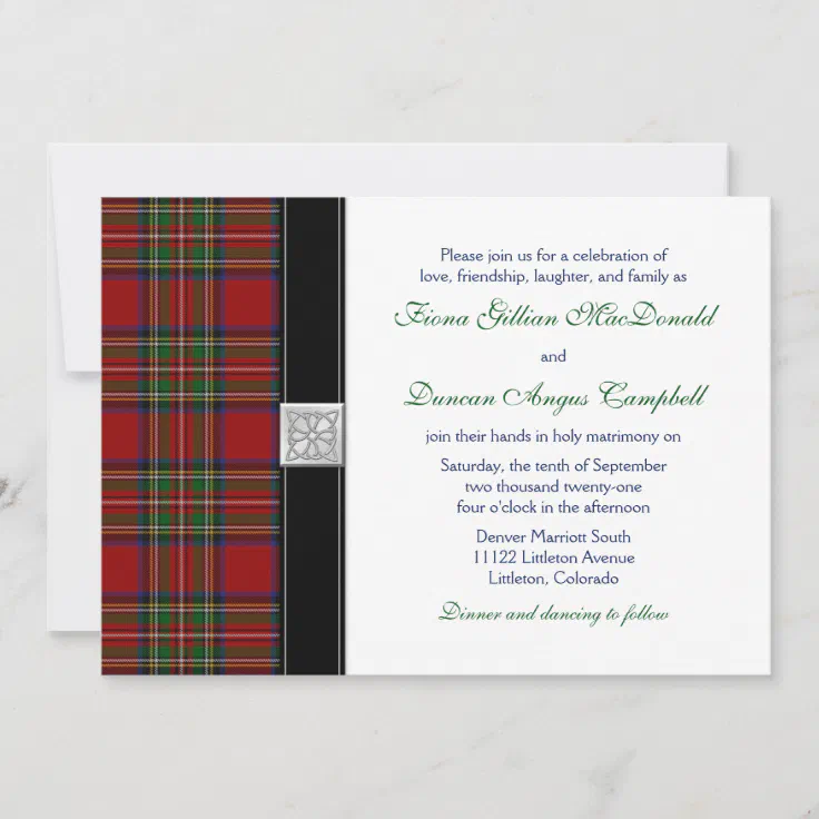 Royal Stuart Tartan Scottish Wedding Invitation | Zazzle