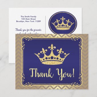 Royal Thank you Baby Shower Thank You Postcard | Zazzle