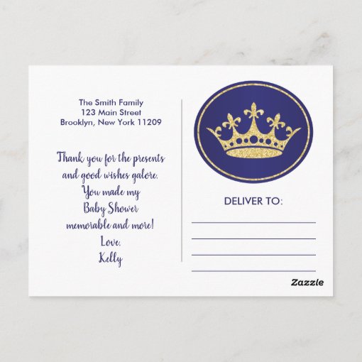 Royal Thank you Baby Shower Thank You Postcard | Zazzle