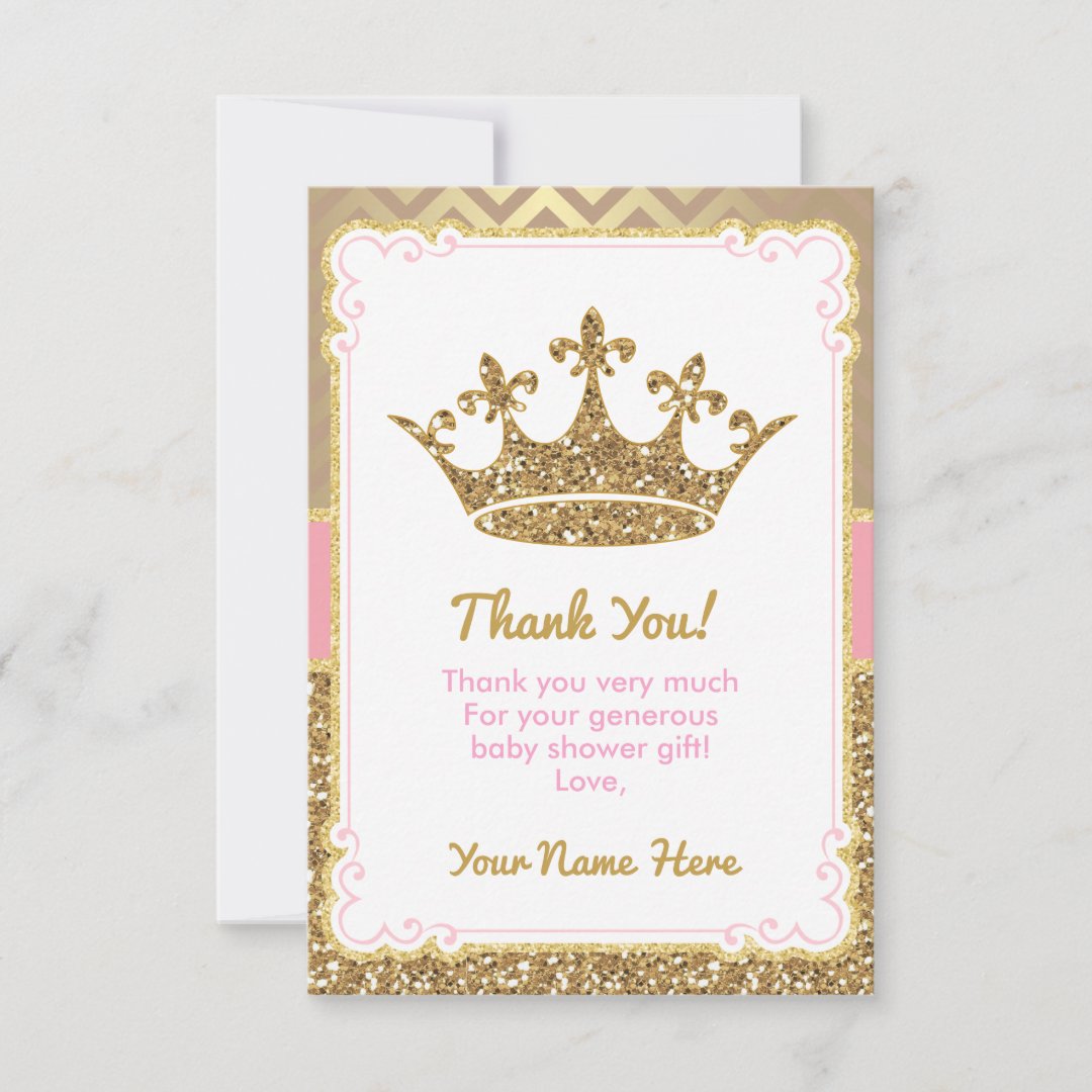 Royal Thank You Card Pink Gold Glitter Crown | Zazzle