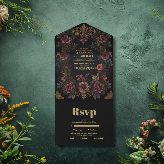 Royal Victorian Floral Gothic Wedding All In One Invitation | Zazzle