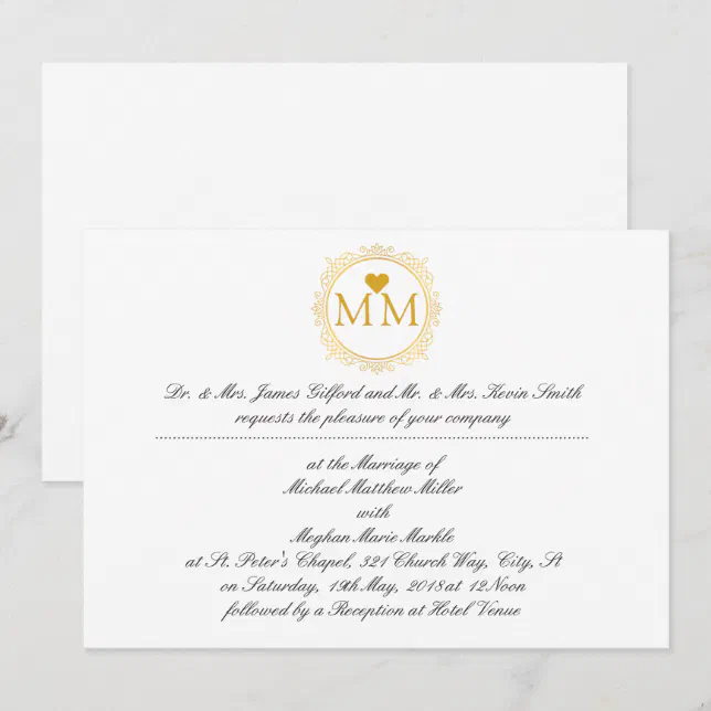 Royal Wedding Invitation | Monogram Gold Script | Zazzle