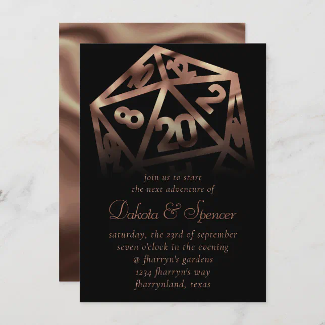 RPG Dice | Copper Fantasy Retro Tabletop PnP Gamer Invitation | Zazzle