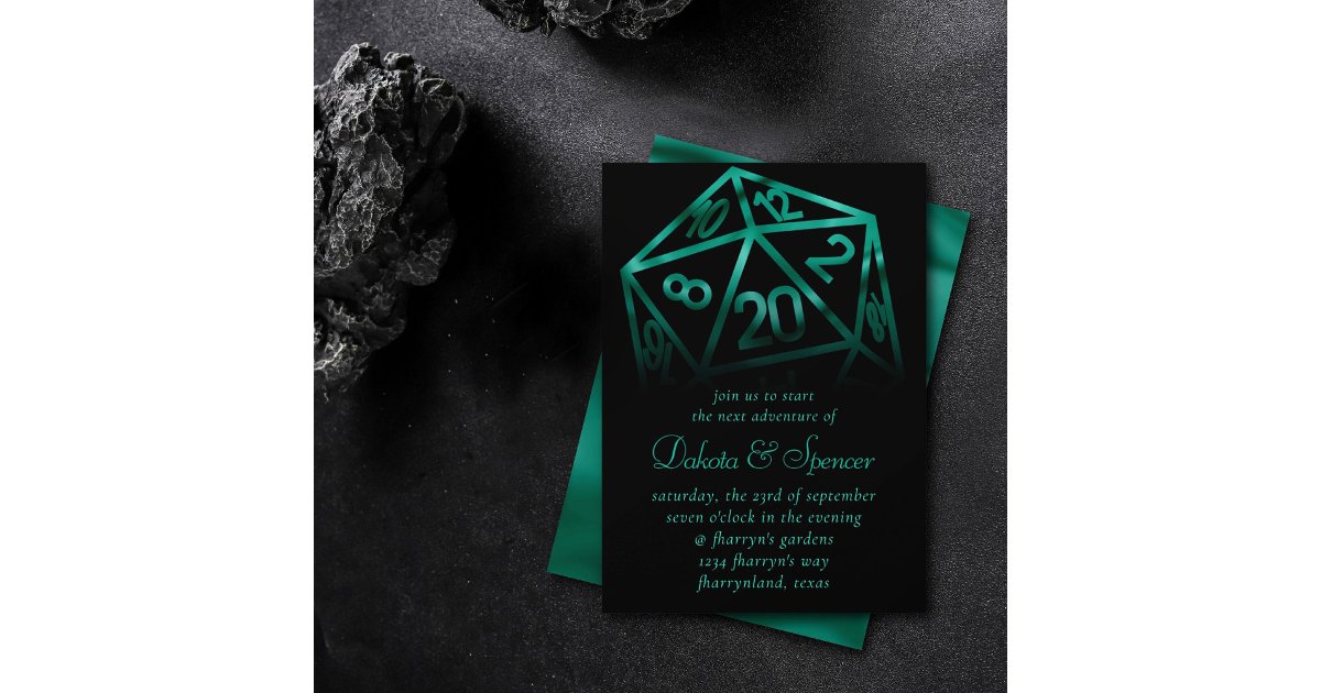 RPG Dice | Emerald Fantasy Tabletop Retro Gamer Invitation | Zazzle