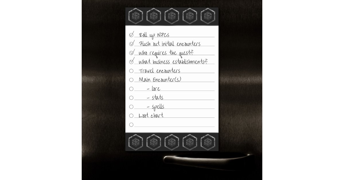 RPG Dice | Fantasy Tabletop Retro Gamer Checklist Magnetic Dry Erase ...