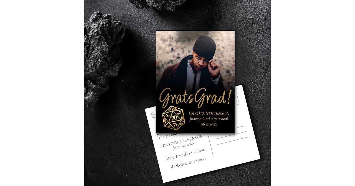 RPG Dice | Gold Fantasy Tabletop Gamer Graduation Announcement Postcard ...