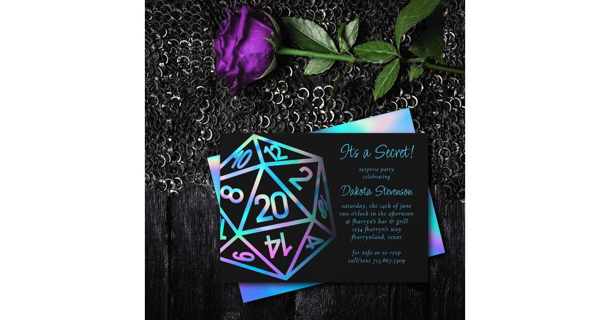 RPG Dice | Holo Fantasy Tabletop PnP Gamer Party Invitation | Zazzle