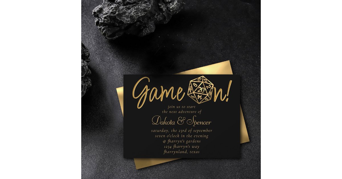 RPG Game On | Gold Fantasy Tabletop Retro Gamer Invitation | Zazzle