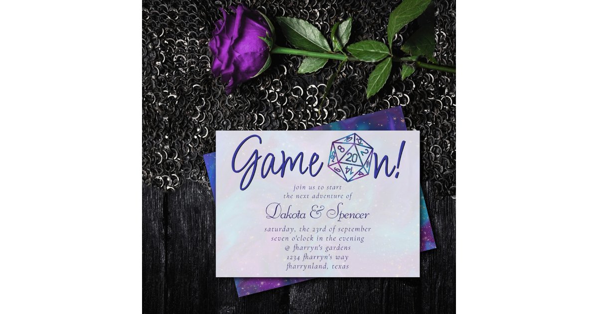 RPG Game On | Nebula Fantasy Tabletop Gamer Dice Invitation | Zazzle