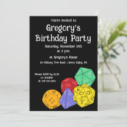 RPG Gaming Dice, Board, Fantasy Games Themed Party Invitation | Zazzle