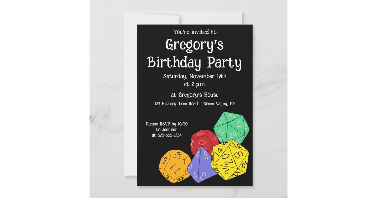 RPG Gaming Dice, Board, Fantasy Games Themed Party Invitation | Zazzle
