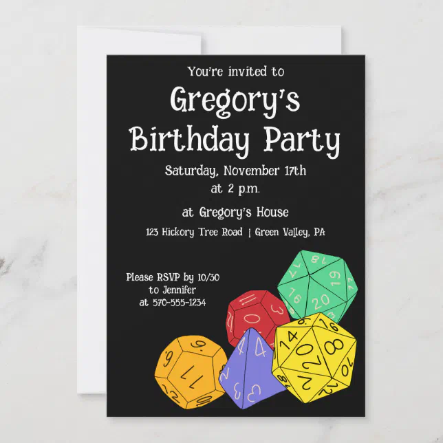 RPG Gaming Dice, Board, Fantasy Games Themed Party Invitation | Zazzle