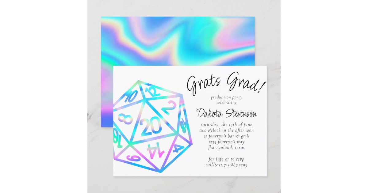 RPG Holo Dice | Retro Tabletop Gamer Graduation Invitation | Zazzle