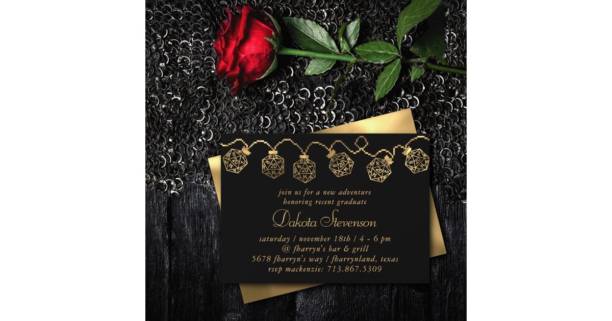 RPG Lights | Gold Fantasy Tabletop PnP Gamer Dice Invitation | Zazzle